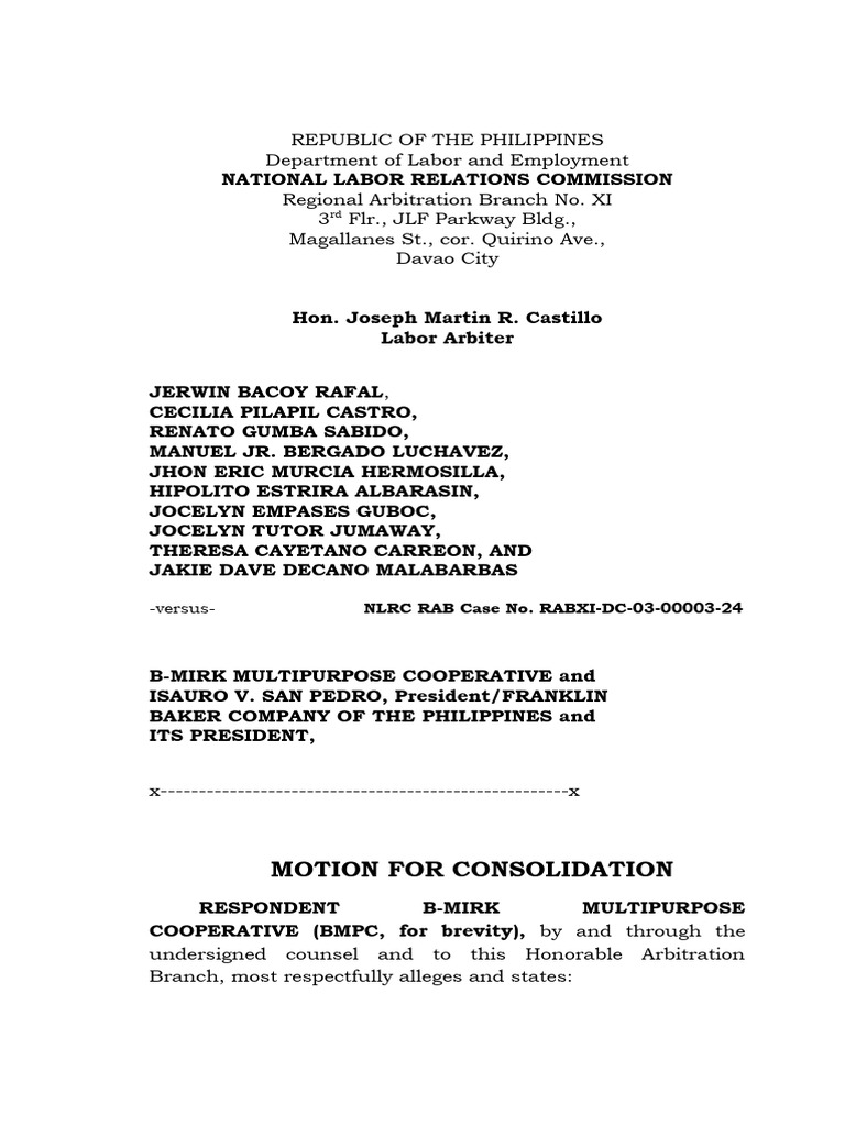 Motion-for-Consolidation-of-Cases Jerwin Bacoy Et Al | Download Free ...