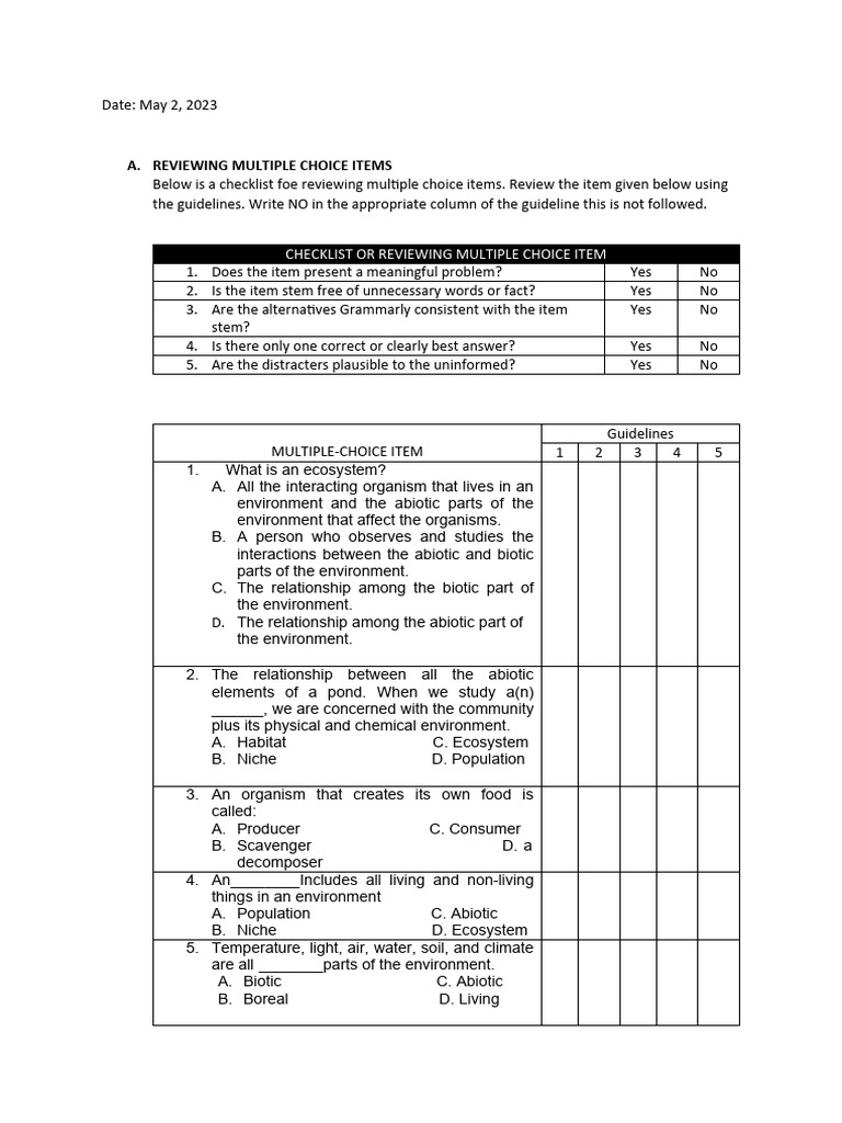 TOS Multiple-choice item | PDF | Food Web | Ecosystem