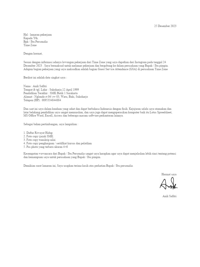 CV Anik Safitri | PDF