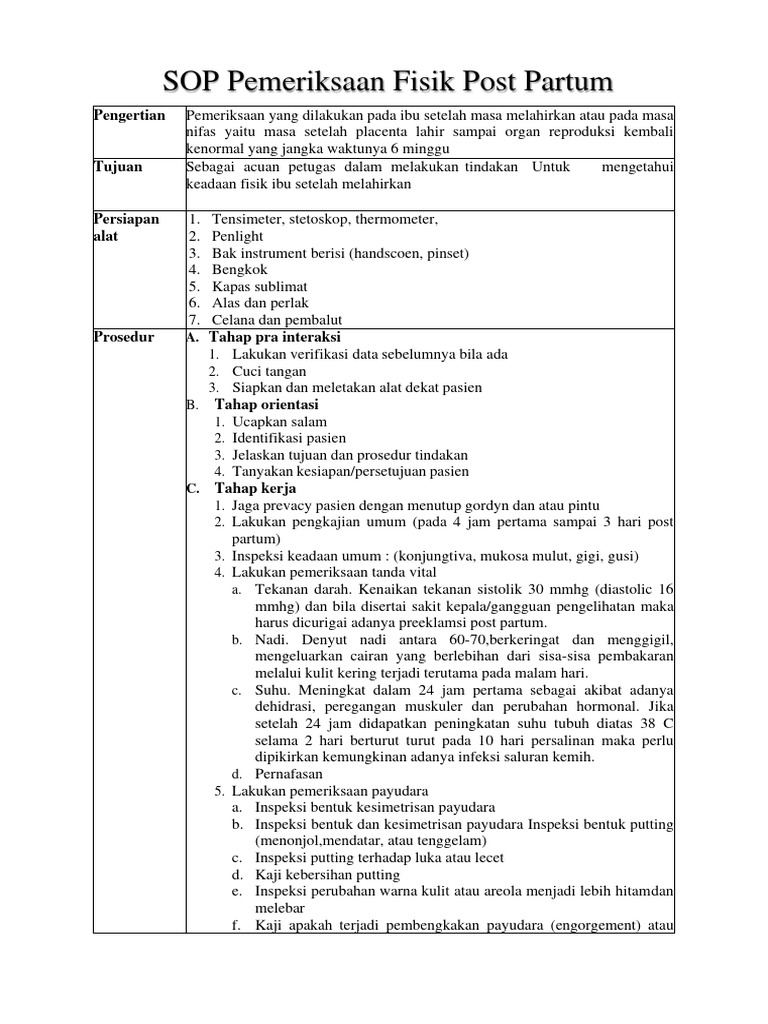 Sop Pemfis Post Partum PDF | PDF