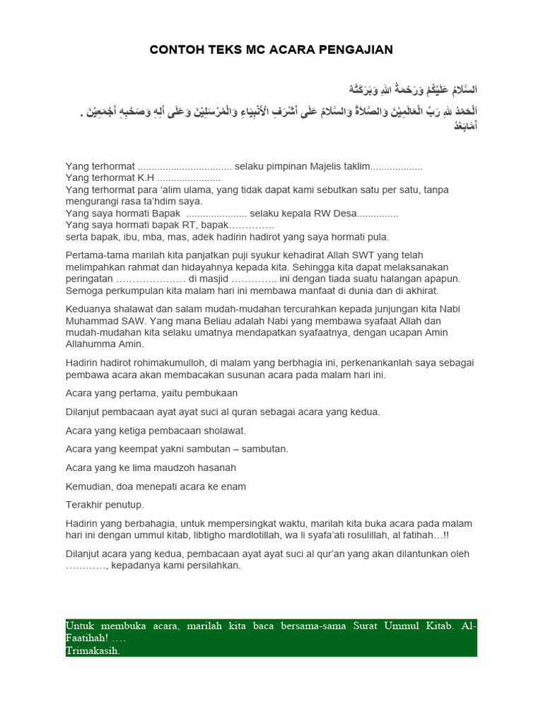 Contoh Teks MC Acara Pengajian | PDF