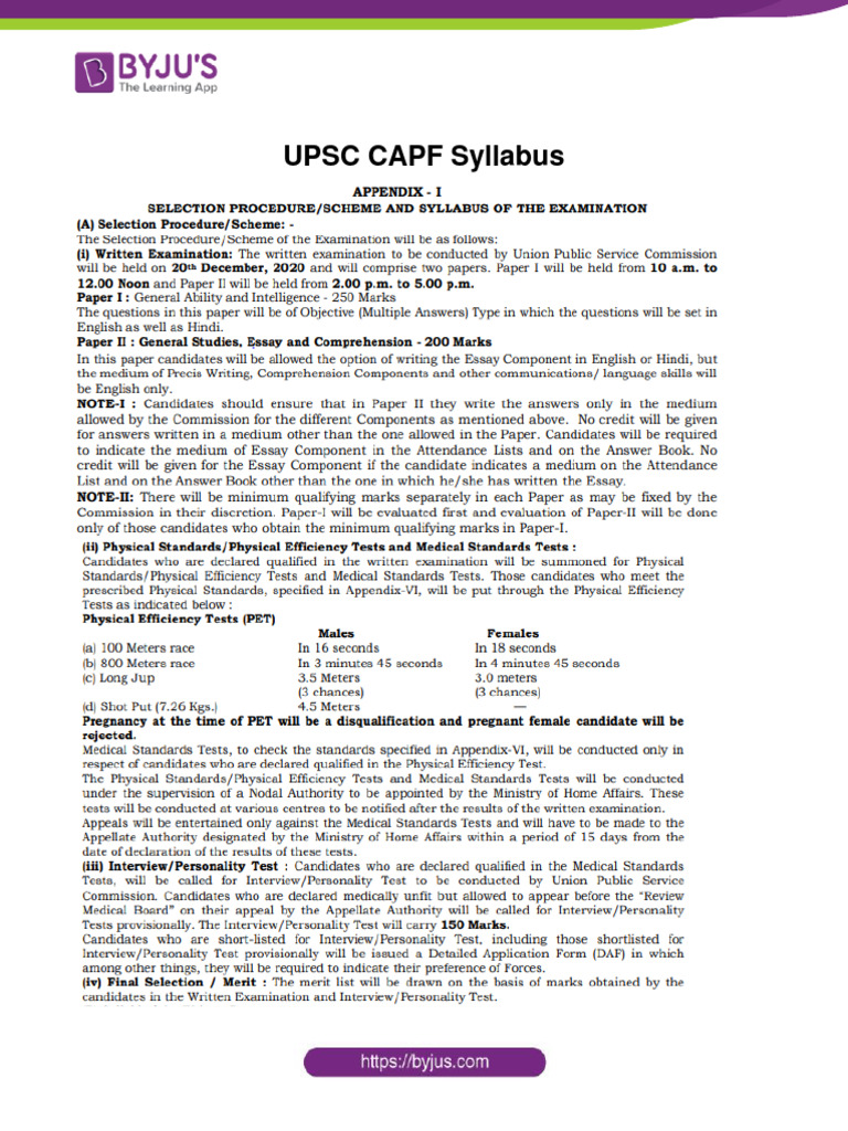 Upsc Capf Syllabus | PDF
