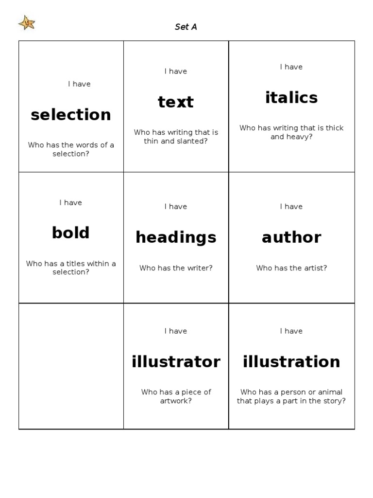 I Have/Who Has Game: Set A Instructions | PDF | Language Arts ...