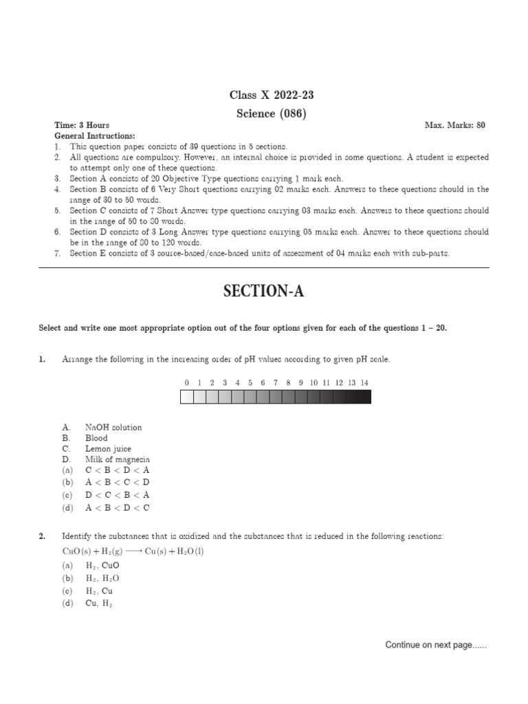 CBSE 10th Pre Board Exam Model Question Paper 9 - Science | PDF ...