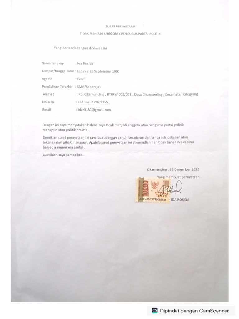 Surat Prnytaan Ida Rosida | PDF