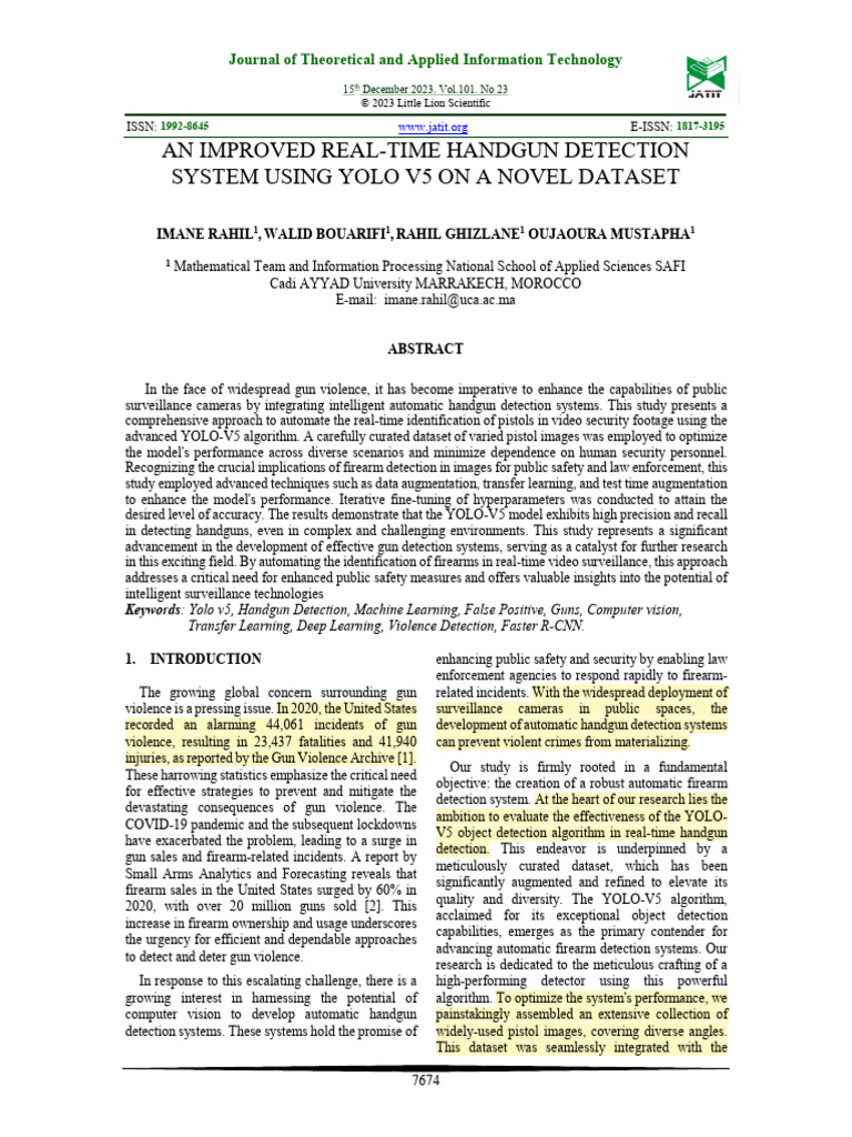 An Improved Real-Time Handgun Detection System Using Yolov5 On A Novel ...
