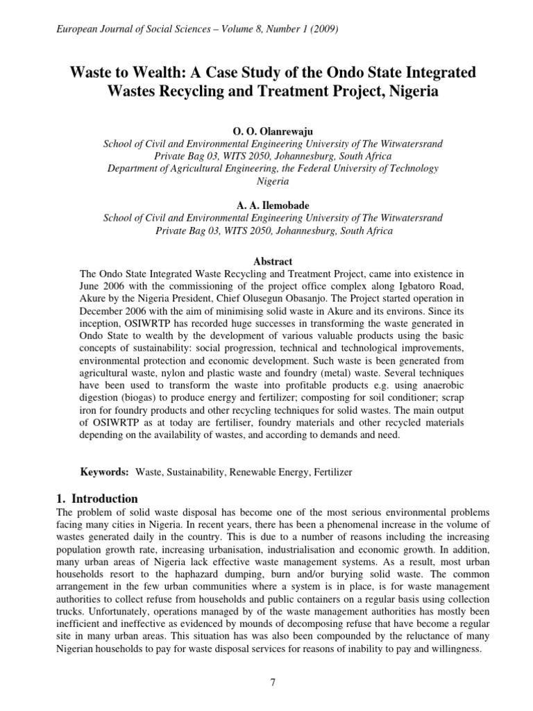 Waste To Wealth A Case Study of The Ondo | PDF | Materials