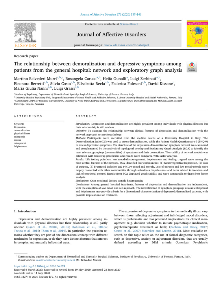 The Relationship Between Demoralization and Depressive Symptoms | PDF ...