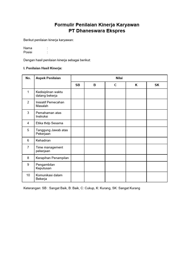 Formulir Penilaian Kinerja Karyawan | PDF