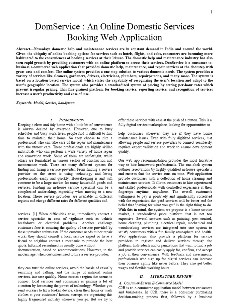 DomSerice - An Online Domestic Services Booking Web Application | PDF | E Commerce | Authentication