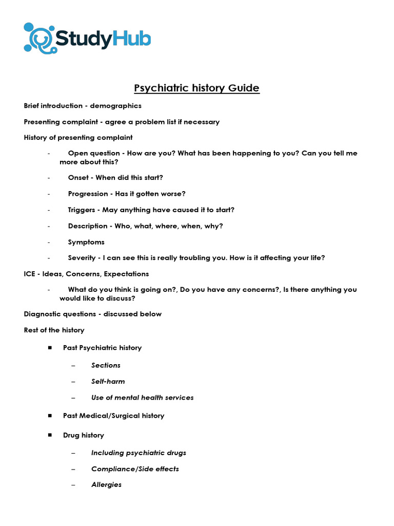 Psych-History-StudyHub-Guide | PDF | Anxiety | Mania