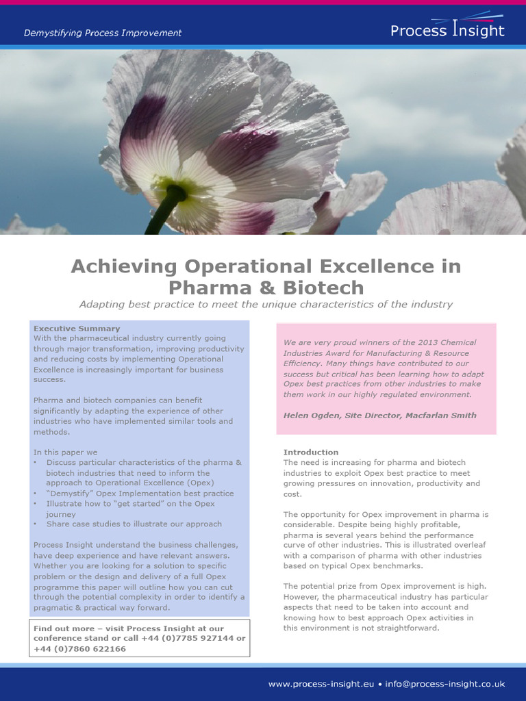 Achieving Operational Excellence In Pharma Biotech Pdf