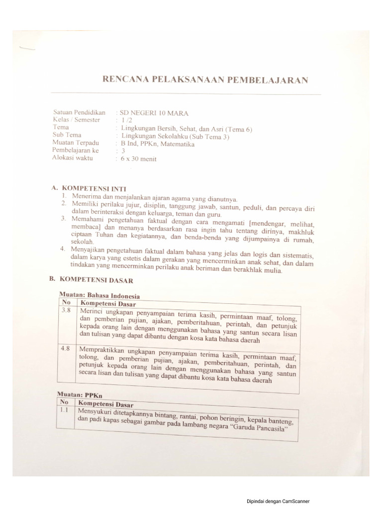 RPP Kls 1 | PDF