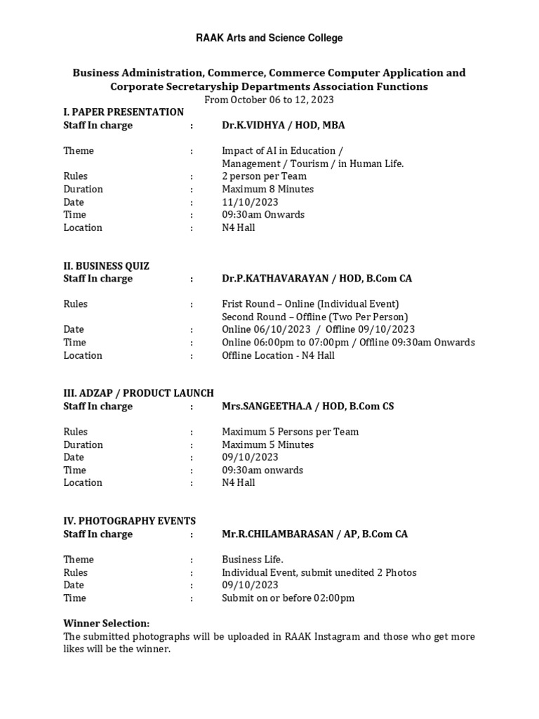 Business Administration, Commerce, Commerce Computer Application and ...