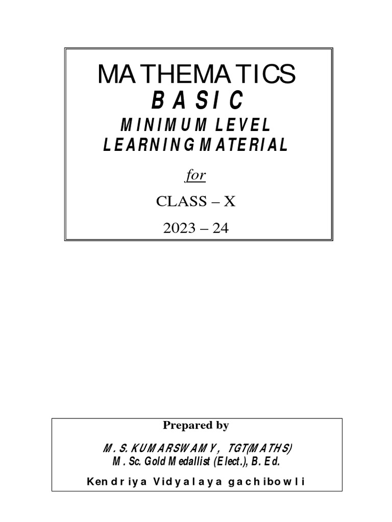 MLL Study Materials Maths Basic Class X 2023 24 | PDF | Circle | Factorization