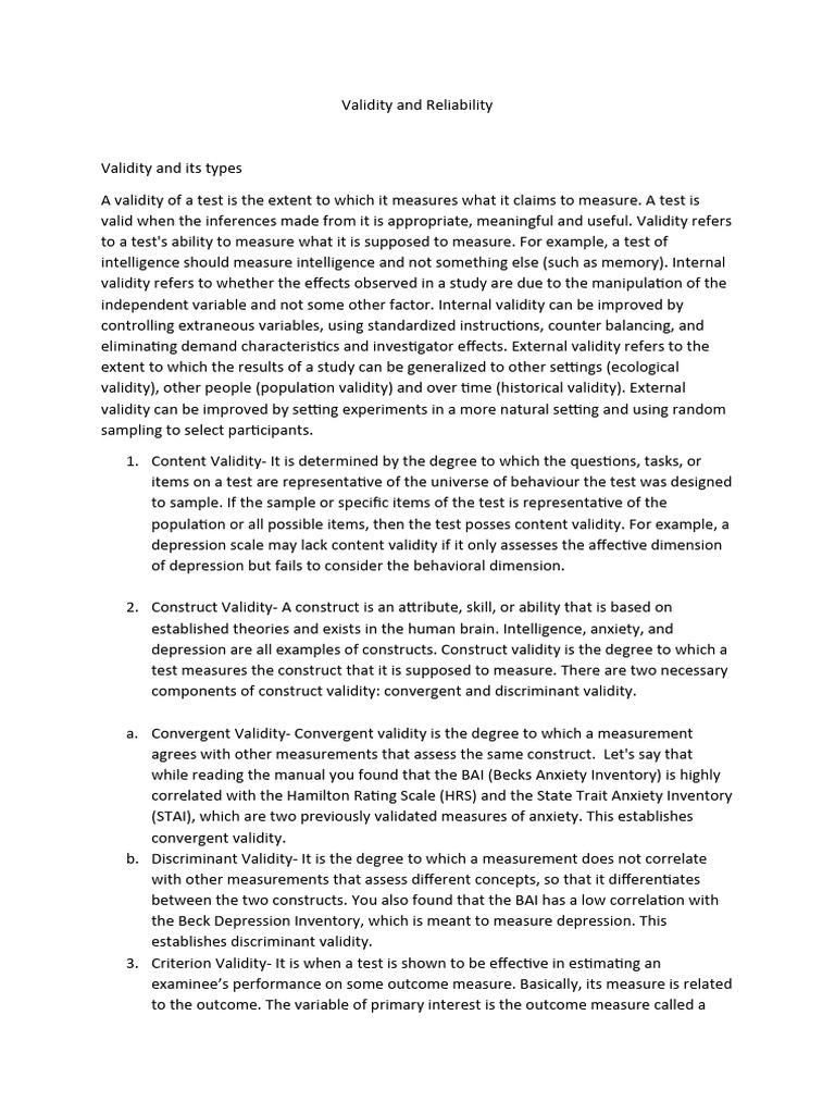 Validity and Relability | PDF | Validity (Statistics) | Psychology