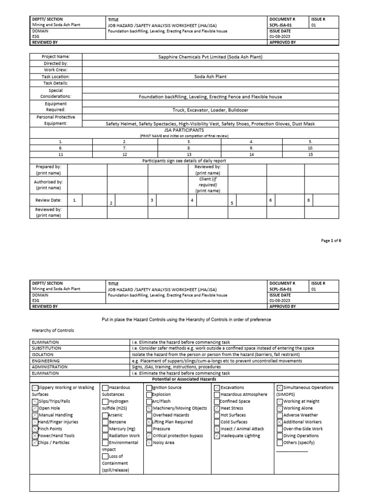 SCPL 1 Job Hazard Safety Analysis Levelling Backfilling | PDF ...