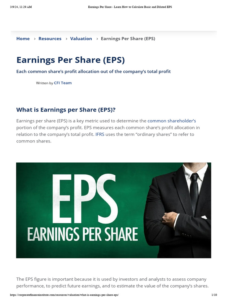 Earnings Per Share - Learn How To Calculate Basic and Diluted EPS | PDF ...