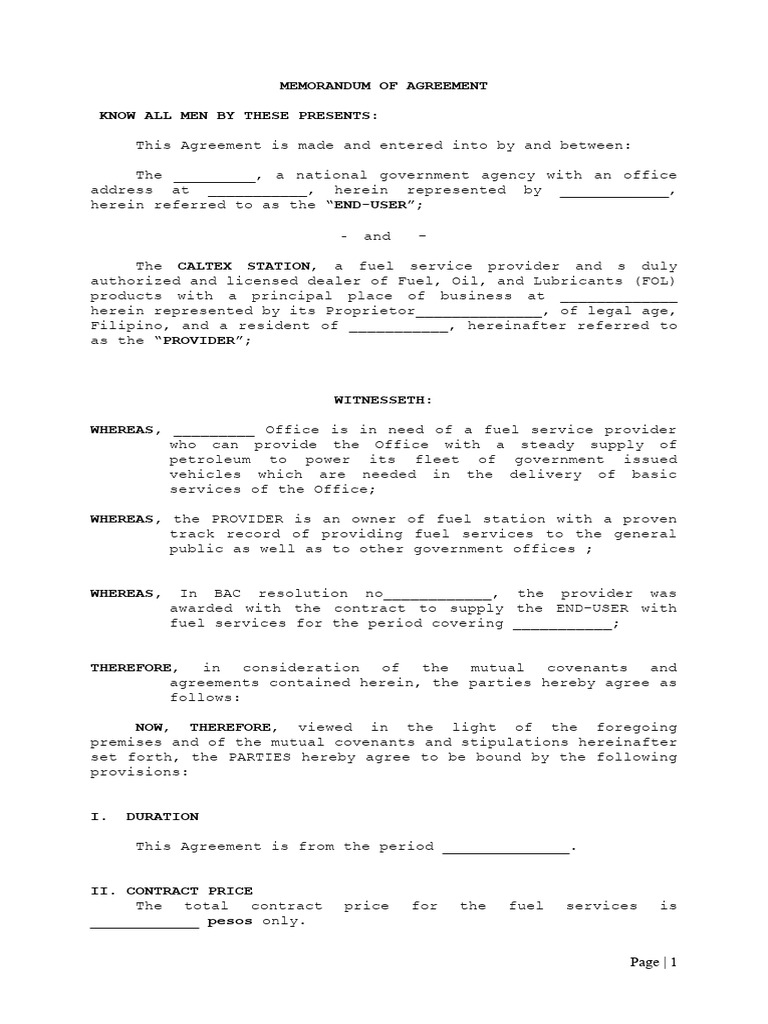 Government Fuel Supply Agreement | PDF