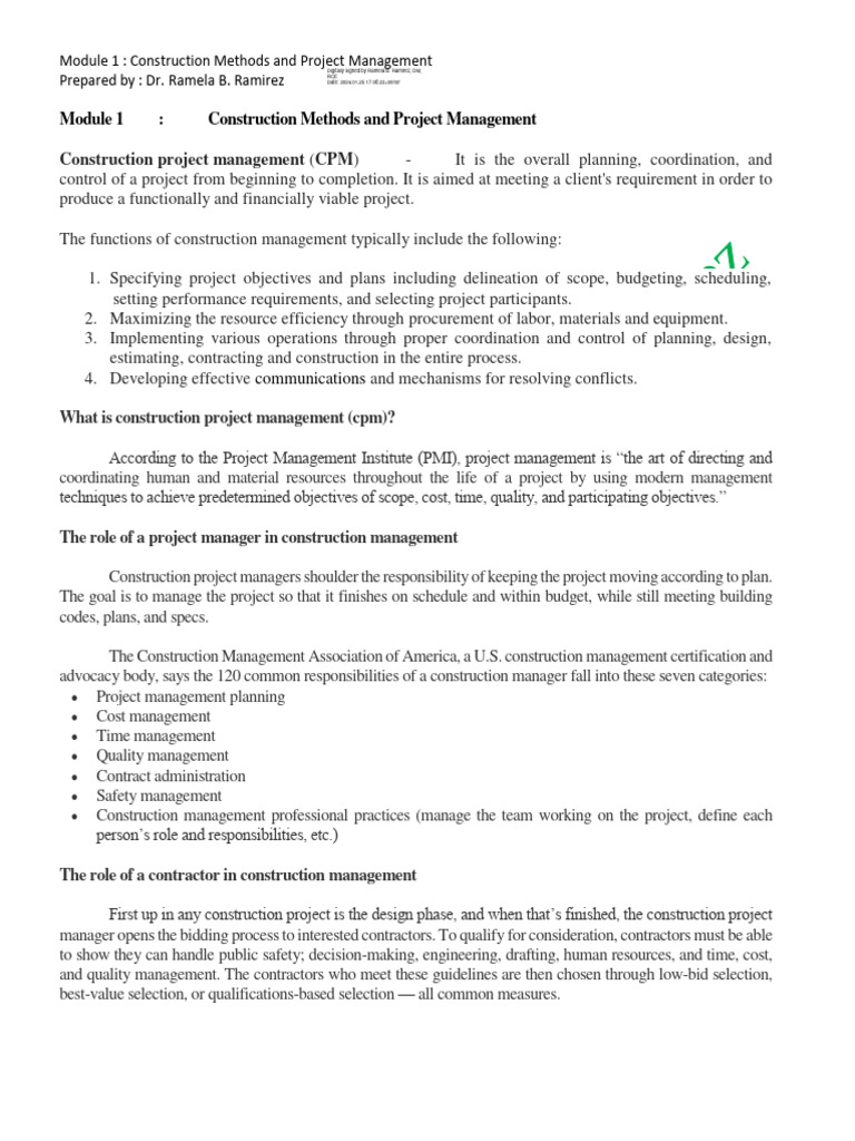 Construction Project Management Overview Pdf Project Management Truss