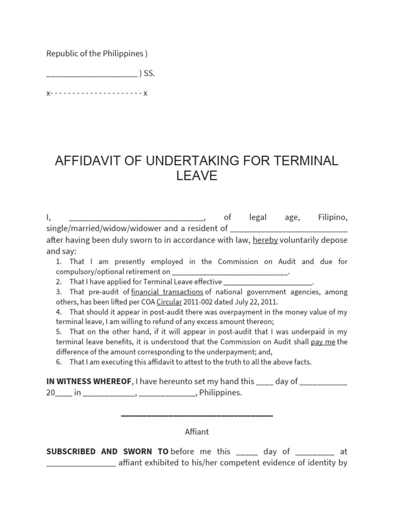 Affidavit of Undertaking For Terminal Leave | PDF