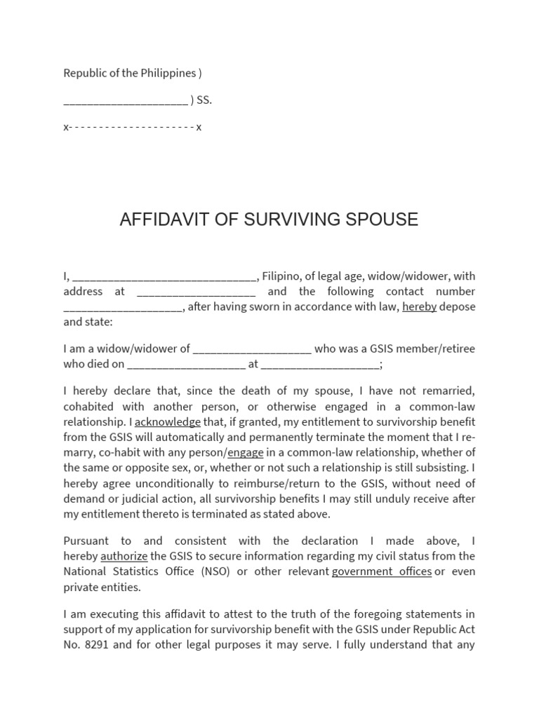 Affidavit of Surviving Spouse | PDF