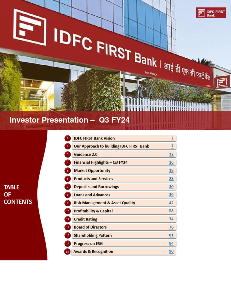 IDFC FIRST Bank Investor Presentation Q3 FY24 | PDF | Banks | Financial ...