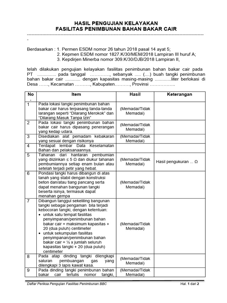 Check List Tangki BBC - R2 | PDF