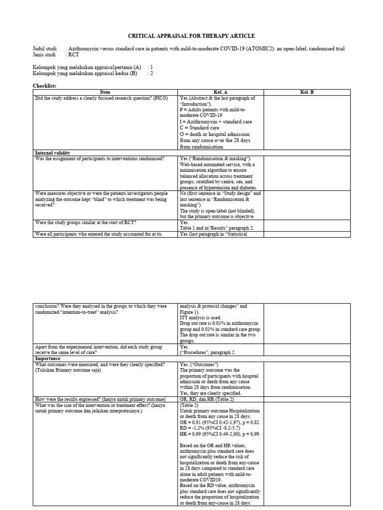 Form Tugas-Checklist RCT | PDF | Randomized Controlled Trial | Health ...