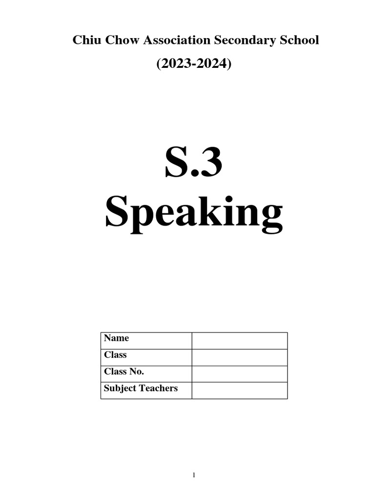 S.3 Speaking Booklet Student JLB 23-24 | PDF | Reason