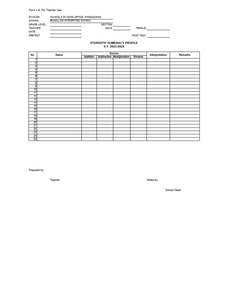 Numeracy Test Forms 2023 2024 | PDF | Learning | Reading (Process)