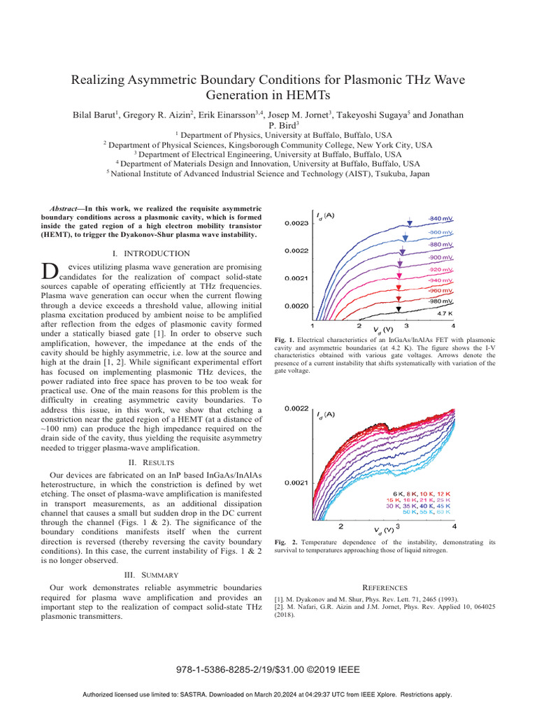 Realizing Asymmetric Boundary Conditions For Plasmonic THZ Wave Generation in Hemts | PDF ...