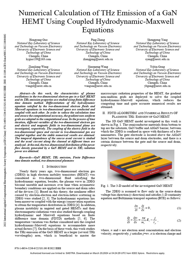 Numerical Calculation of THZ Emission of A Gan Hemt Using Coupled ...