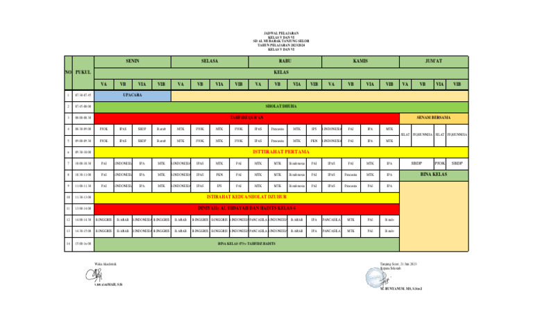 Jadwal Pelajaran Kelas 6 Pdf