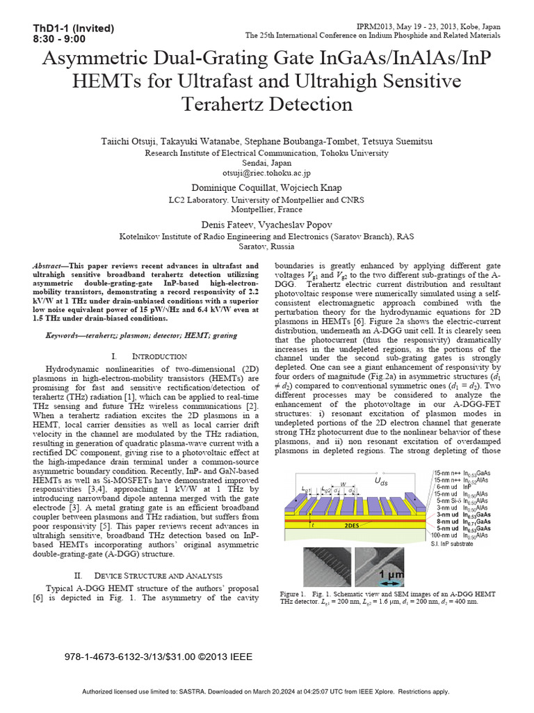 Asymmetric Dual-Grating Gate Ingaas/Inalas/Inp Hemts For Ultrafast and ...