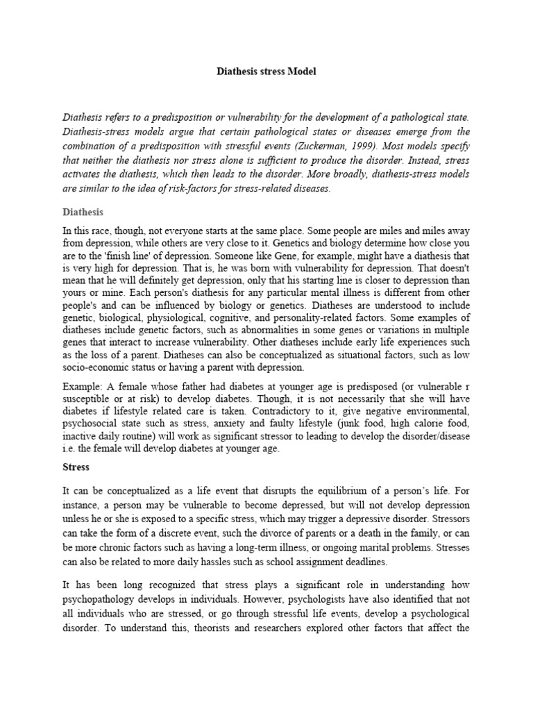 Diathesis Stress Model | Download Free PDF | Causes Of Death | Psychology Diathesis Stress Model | Download Free PDF | Causes Of Death | Psychology
