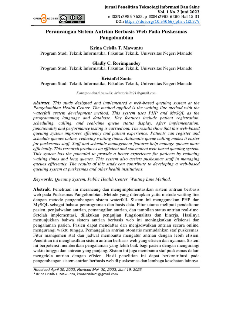 1.perancangan Sistem Antrian Berbasis Web Pada Puskesmas | Download Free PDF | Queue (Abstract ...