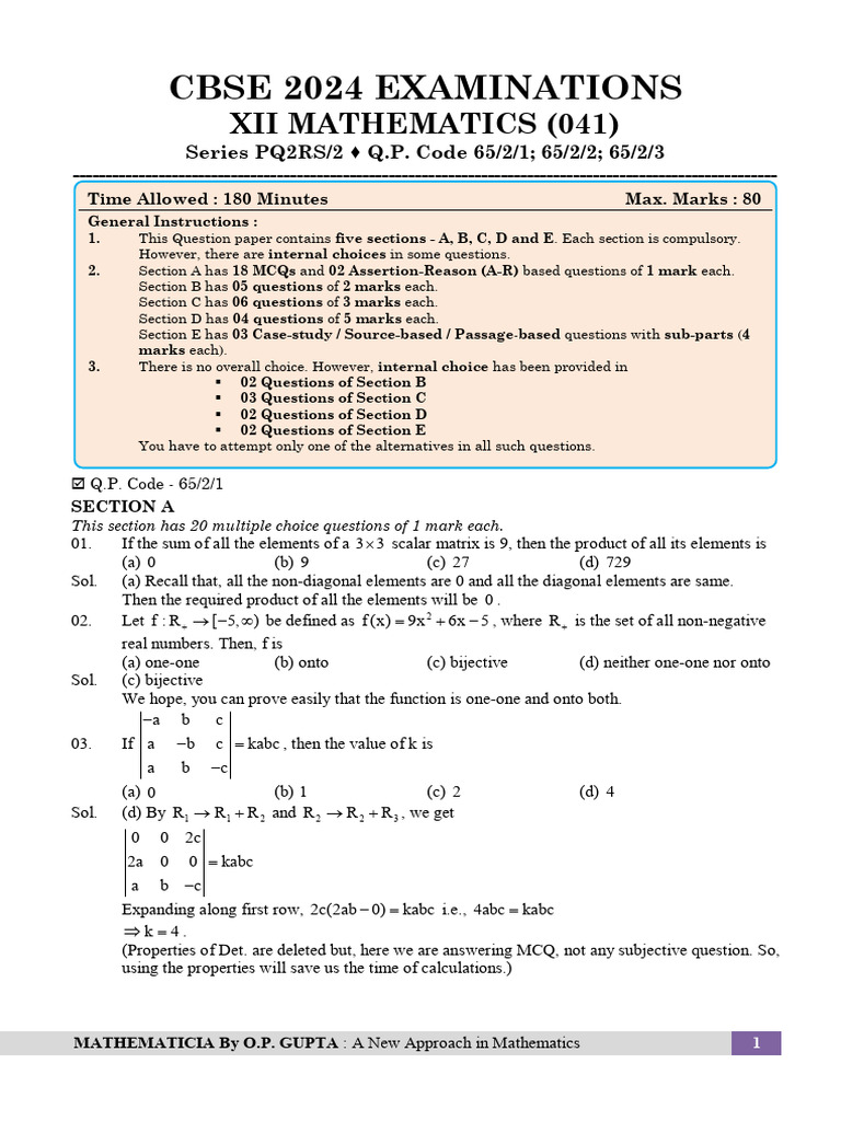 2024 Maths Board Solutions | PDF | Function (Mathematics) | Fuel ...