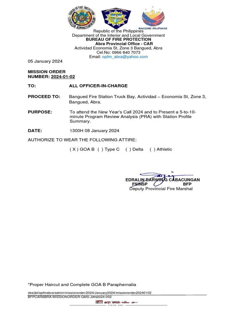 Mission Order-2024-01-02 | PDF