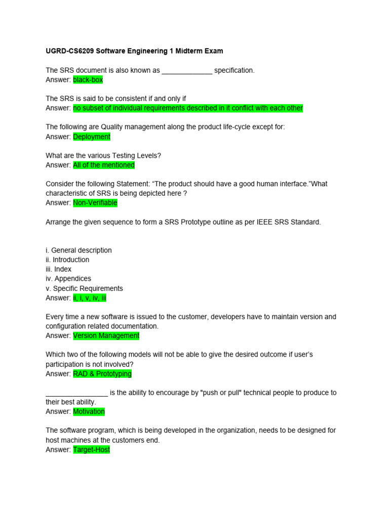 UGRD-CS6209 Software Engineering 1 Midterm Exam | PDF | Software ...