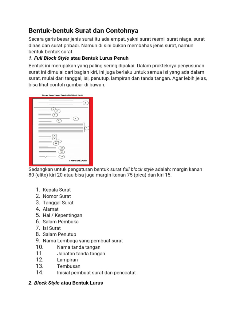 Bentuk-Bentuk Surat Dan Contohnya | PDF