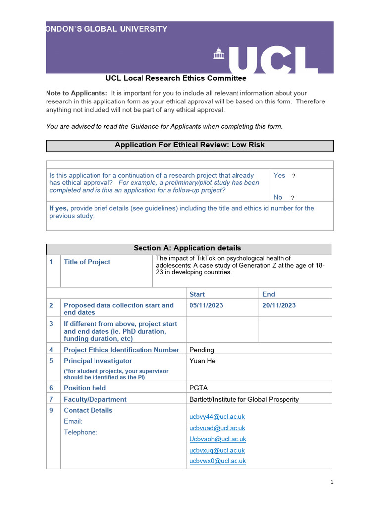 1-29 UCL Local Research Ethics Committee | PDF | Methodology | Social Media