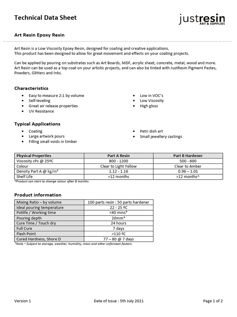 Art Resin Epoxy Technical Data Sheet | PDF | Epoxy | Coating
