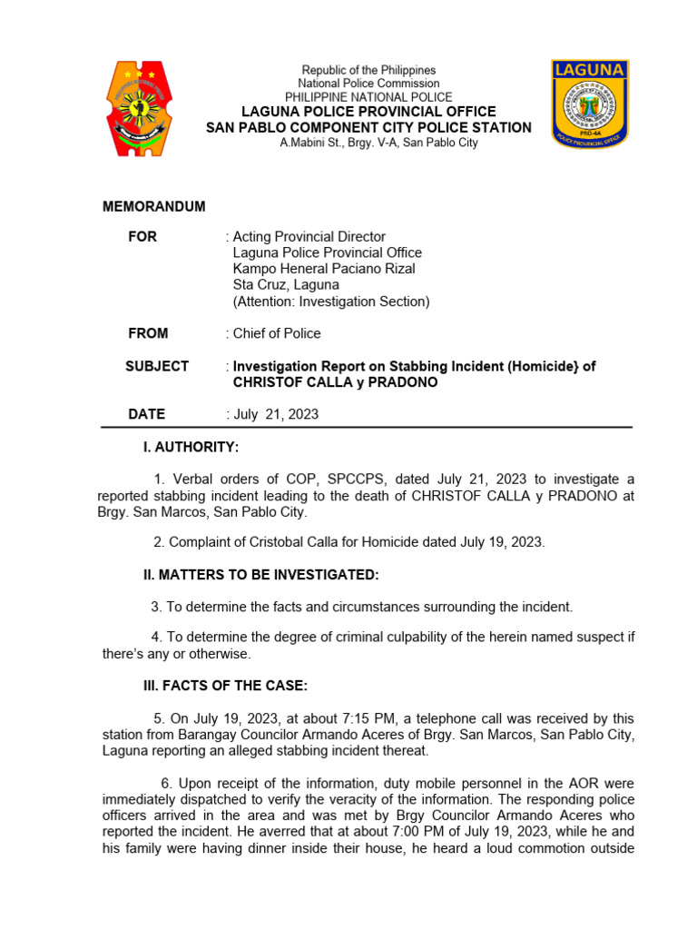 Investigation Report Homicide Cic Case Folder | PDF | Crime Scene ...