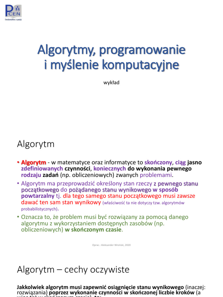 002 Algorytmy Programowanie Myslenie Komputacyjne | PDF