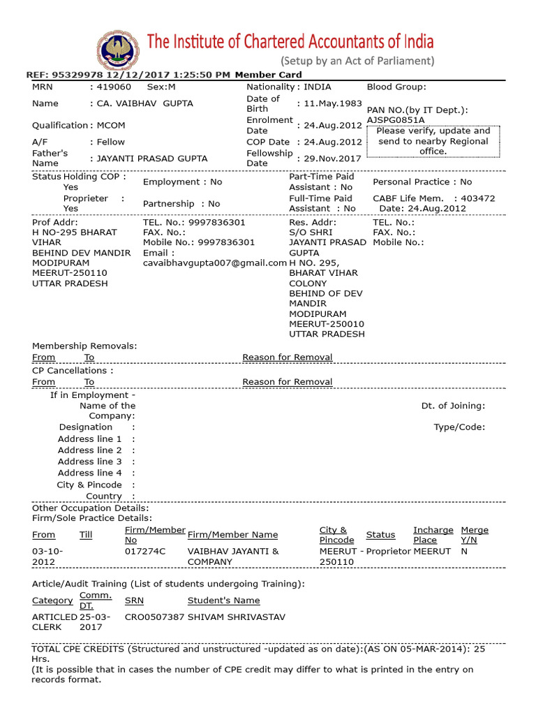 ICAI MEMBER CARD | PDF