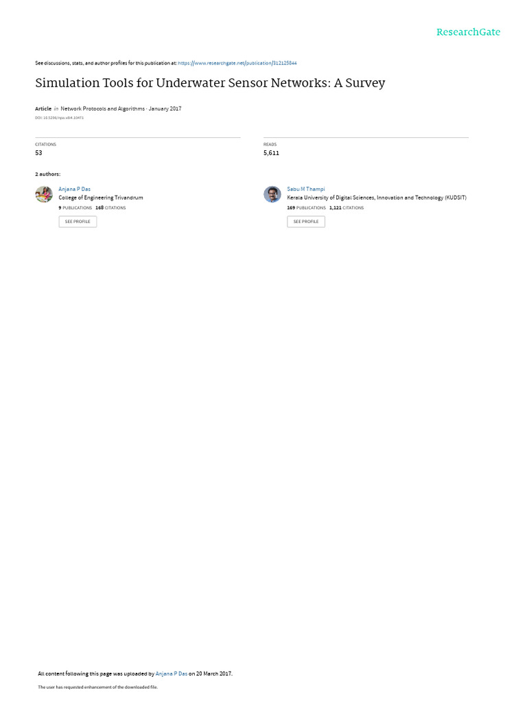 Simulation Tools For Underwater Sensor Networks A | PDF | Computer Network | Simulation