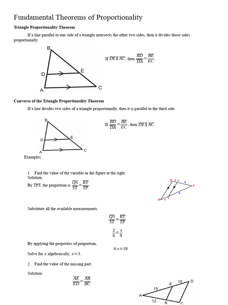 Fundamental Theorems of Proportionality | PDF | Triangle | Triangle Geometry