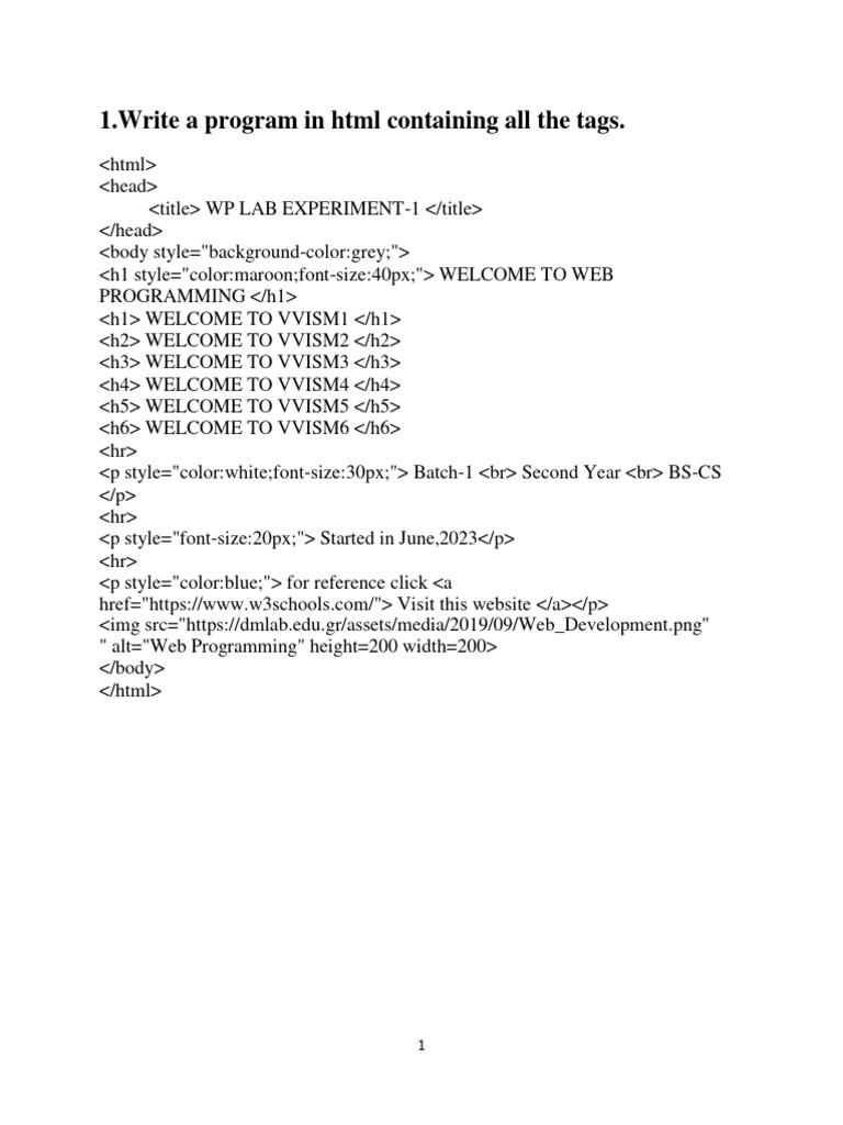 Web Programming Lab Manual-009 | PDF | Html Element | Html