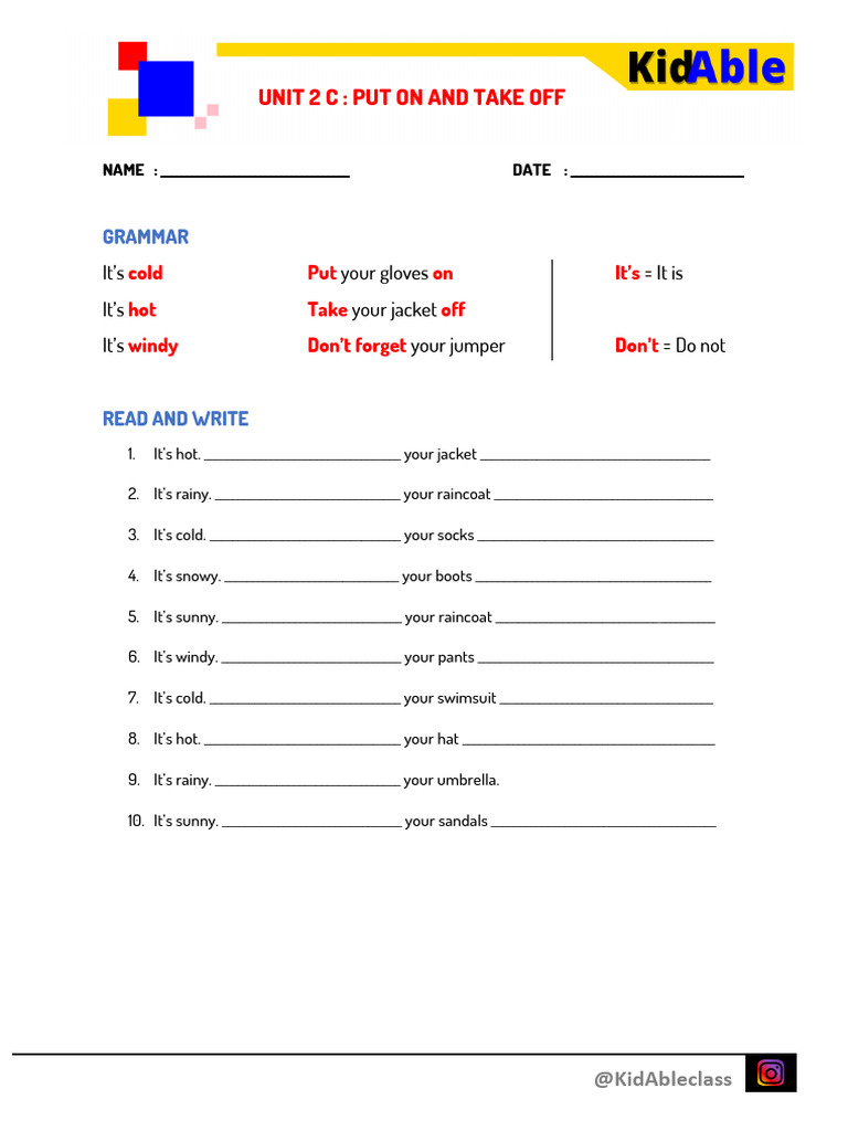Put On and Take Off: Weather Activities | PDF | Foot | Softlines (Retail)